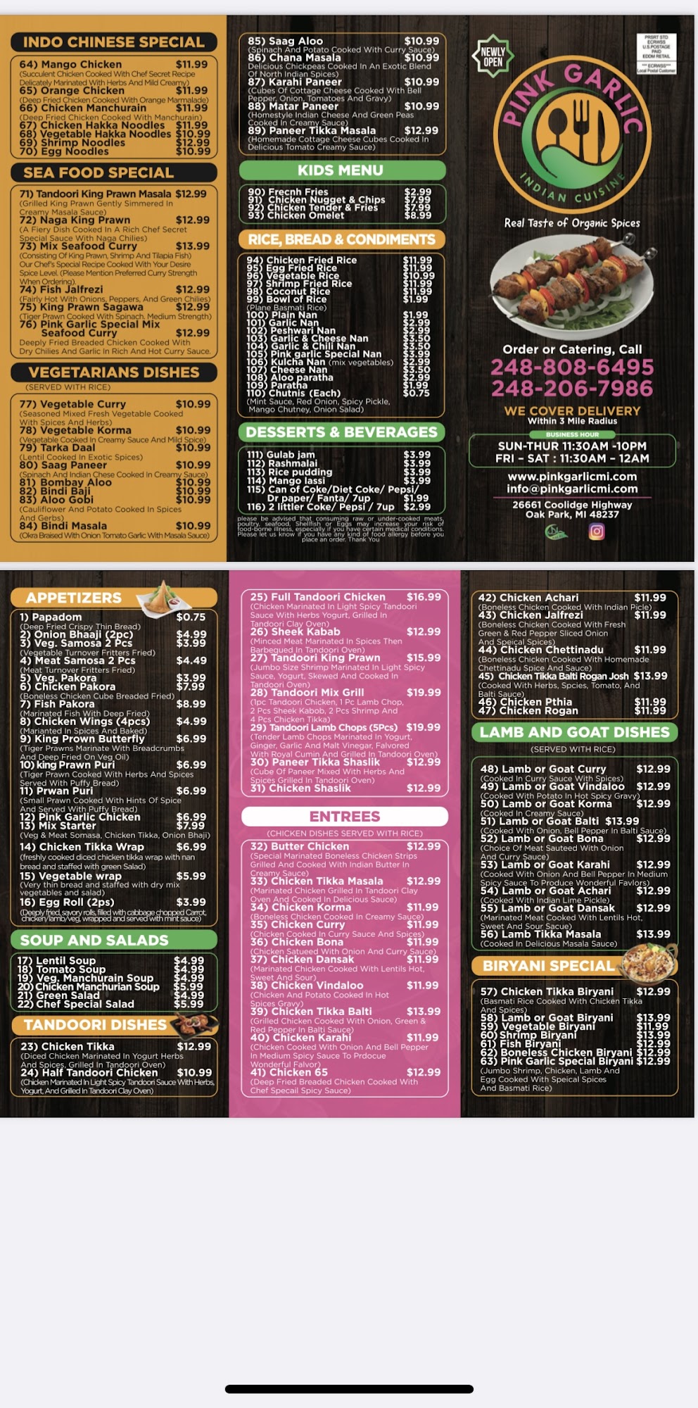 Menu for Pink Garlic Indian Cuisine, Oak Park, MI - Restaurantji