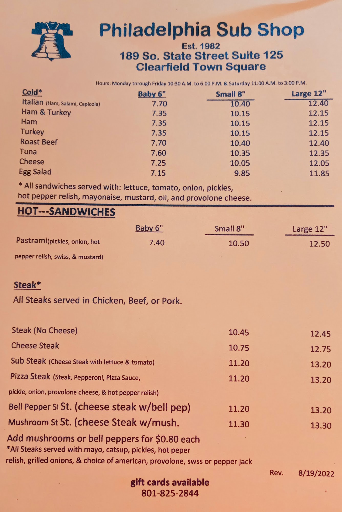 Philadelphia Sub Shop, Clearfield - Menu, Reviews (292), Photos (39 ...