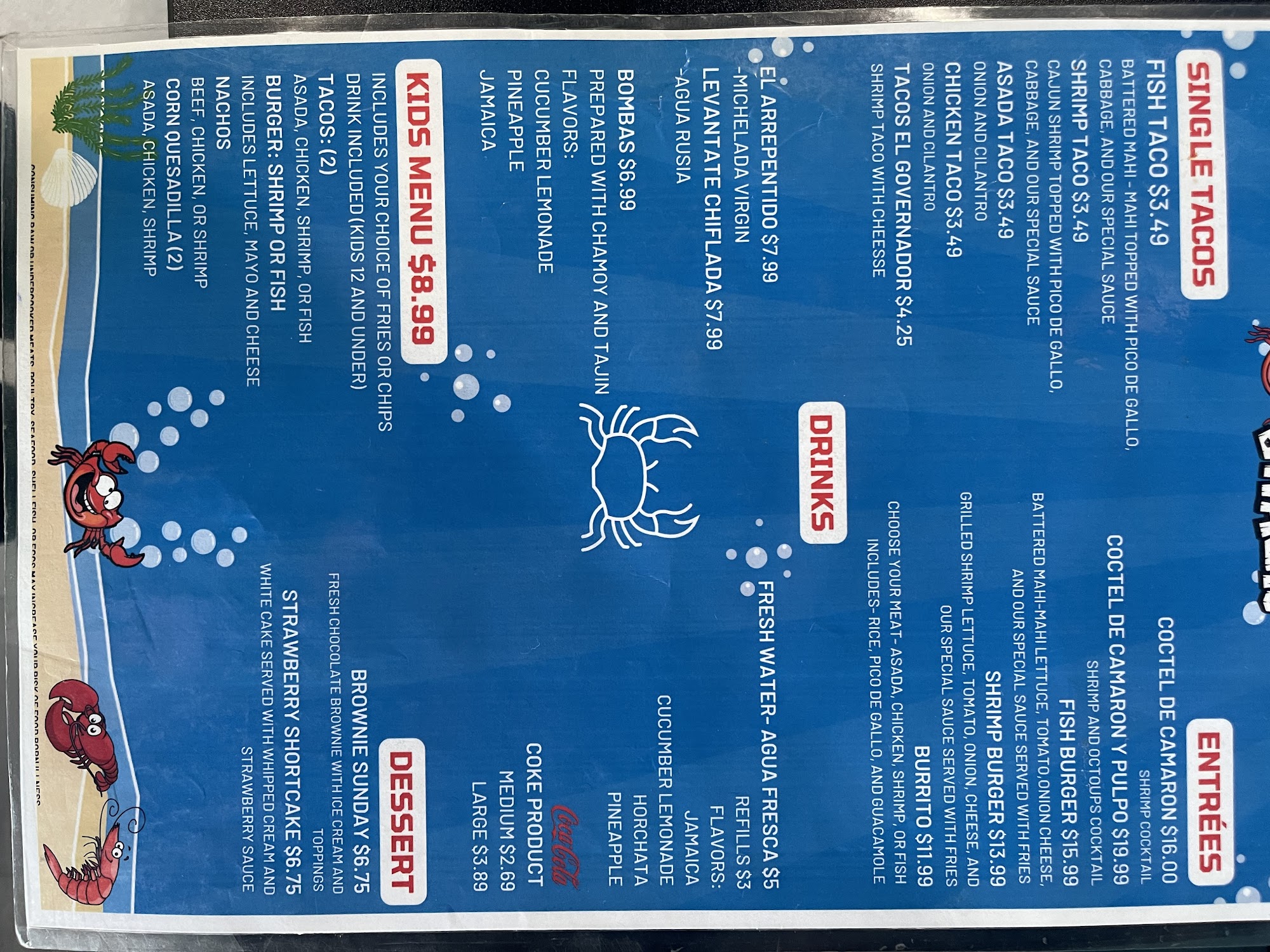 Menu for Wacky crab shack, Yakima, WA - Restaurantji