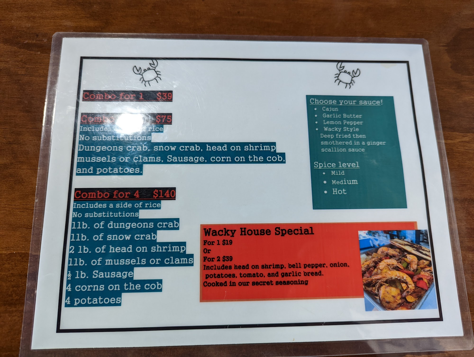 Menu for Wacky crab shack, Yakima, WA - Restaurantji